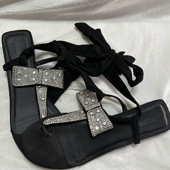 JustFab | Shoes | Diamond Bow Tong Sandals Wrap Around Ankle | Poshmark